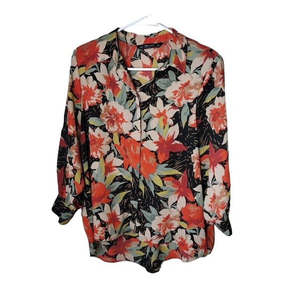 Zara | Tops | Zara Basic Blouse Medium Floral Shoulder Pads | Poshmark